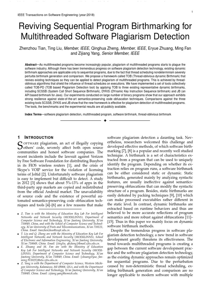 Reviving Sequential Program Birthmarking For Multithreaded Software ... Reviving Sequential Program Birthmarking For Multithreaded Software ...