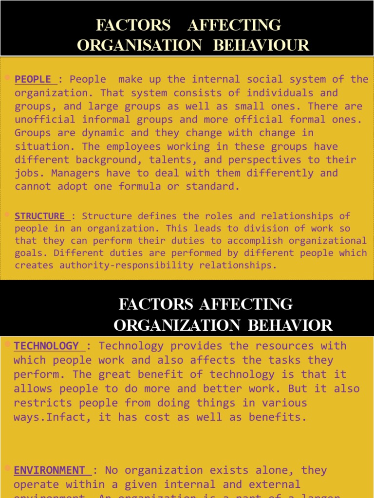Factors Influencing Organizational Behavior | PDF | Organizational ...