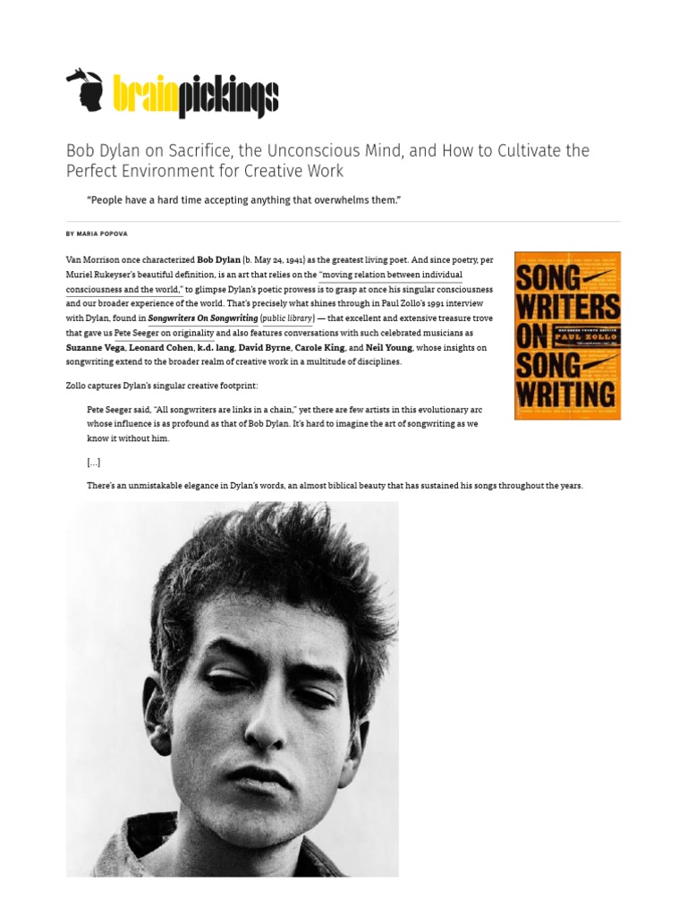 Bob Dylan On Sacrifice, The Unconscious Mind, and How To Cultivate The ...