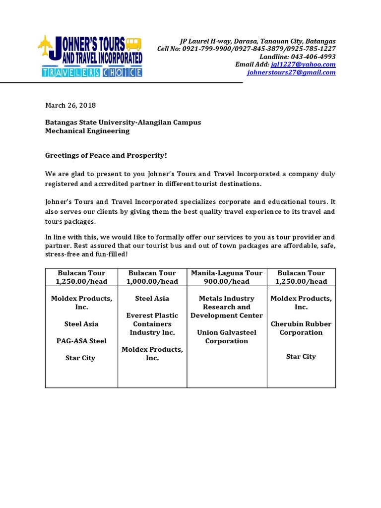 Batangas University Plant Tour Itineraries | PDF | Business