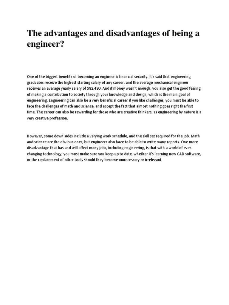 The Advantages and Disadvantages of Being A Engineer | PDF ...