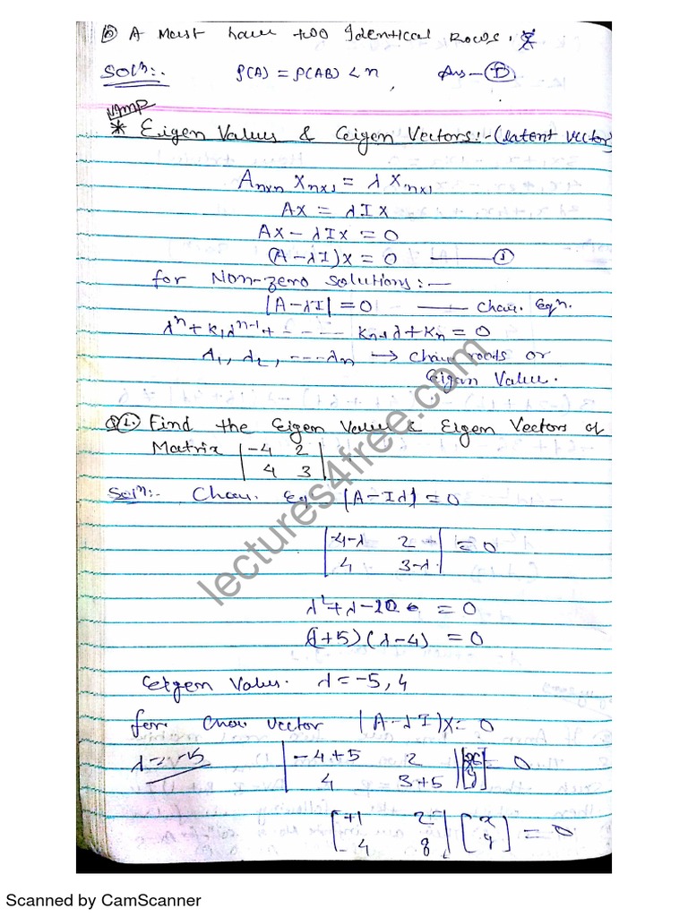 Linear Algebra Part-5 (Eigen Values & Eigen Vectors) PDF | Download ...
