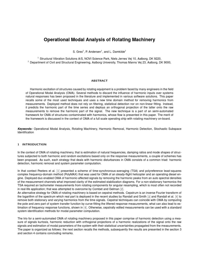 Operational Modal Analysis of Rotating Machinery | PDF | Mathematical ...