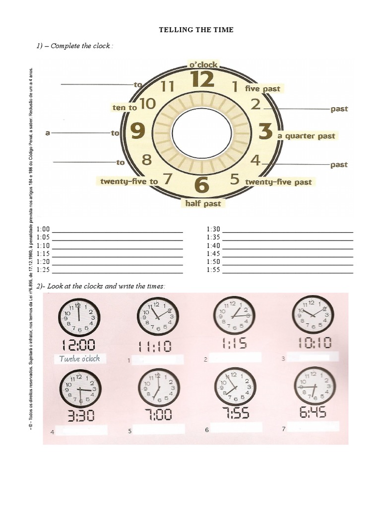Learning to Tell Time: Exercises | PDF | Science & Mathematics ...