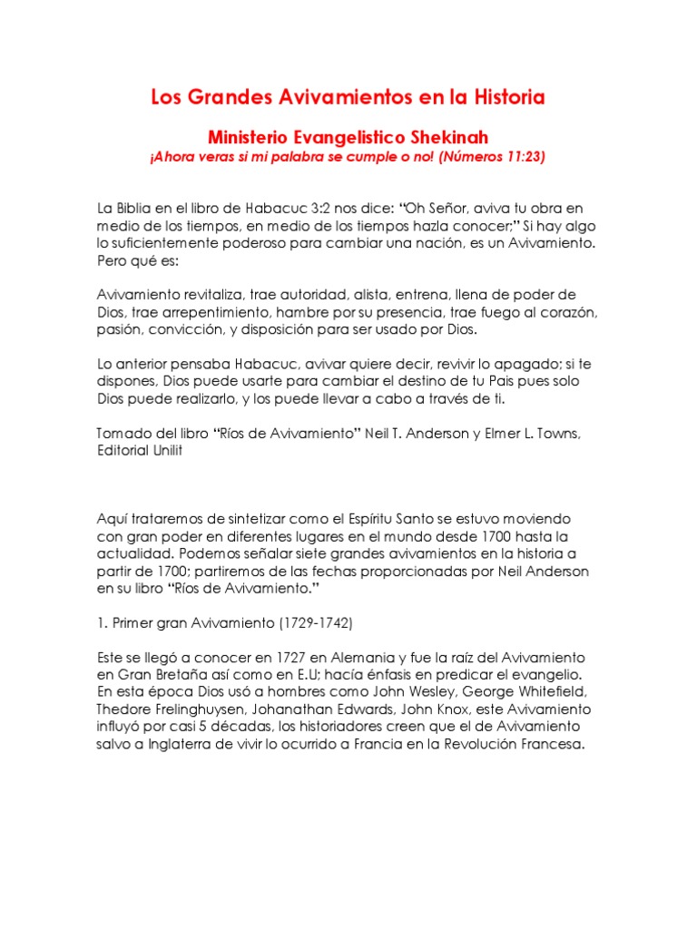 Los Grandes Avivamientos en La Historia | PDF | Renacimiento cristiano ...