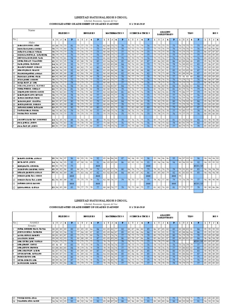 Sample Consolidated Grades | PDF