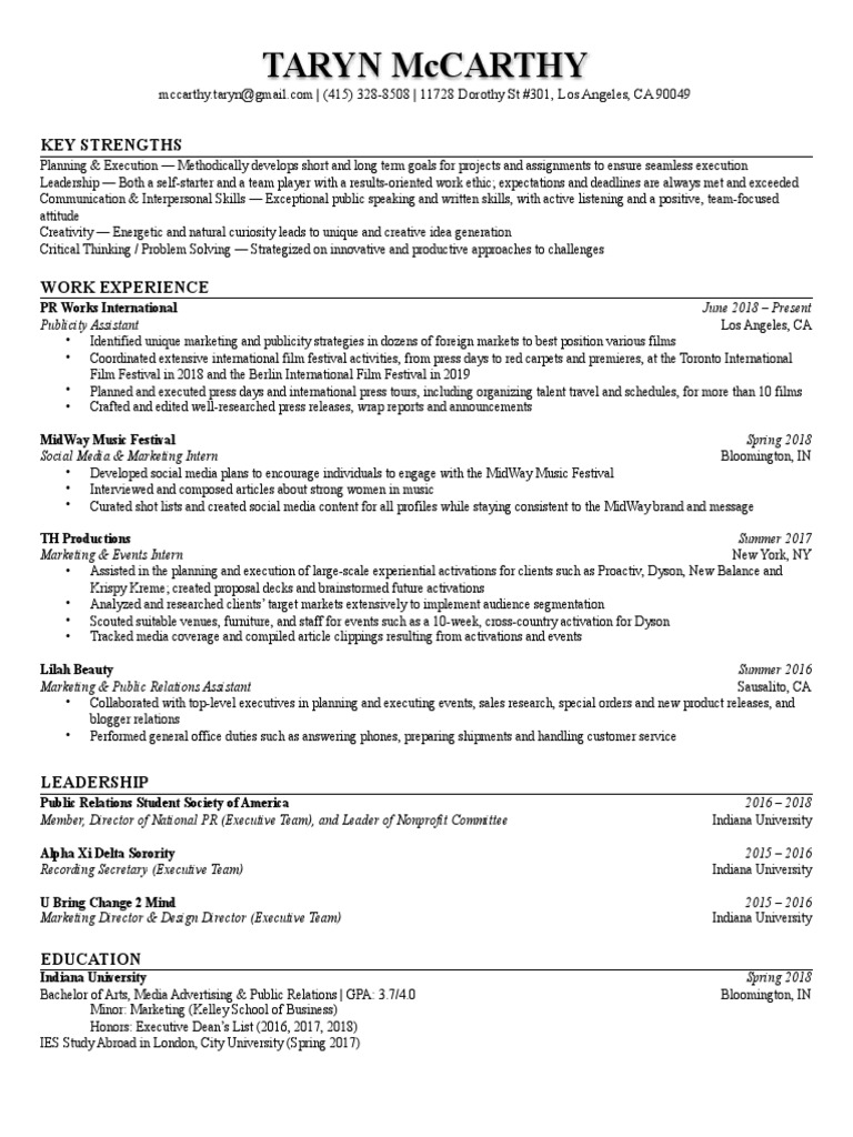 Marketing and PR Professional Resume | PDF | Public Relations | Indiana ...