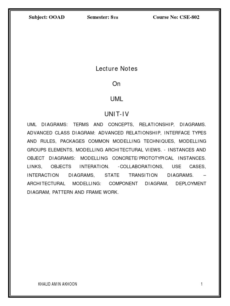 OOAD Unit-IV PDF | PDF | Class (Computer Programming) | Unified Modeling Language