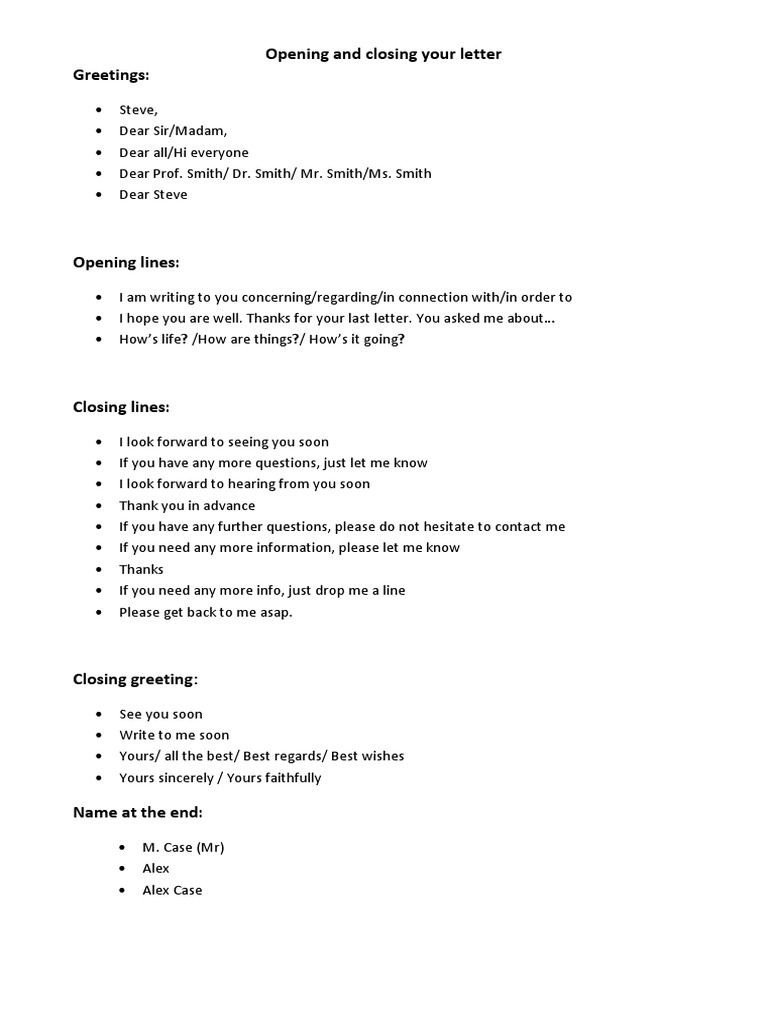 Letter Greetings and Closings Guide | PDF | Foreign Language Studies ...