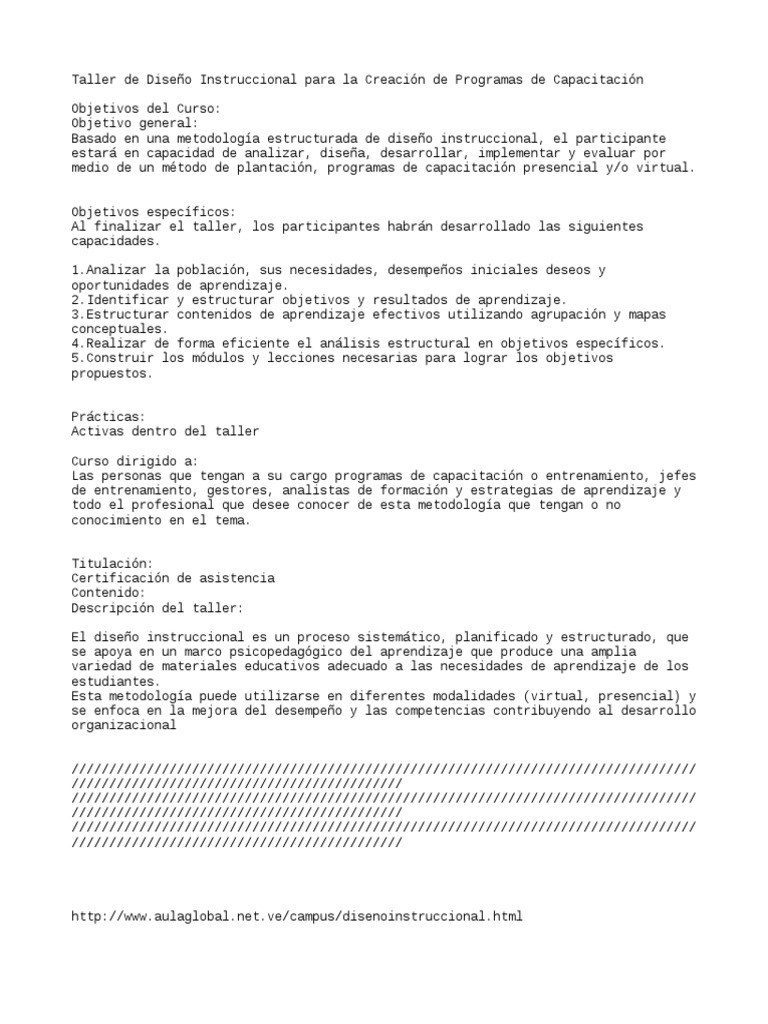 Taller de Diseño Instruccional | PDF | Diseño | Diseño instruccional Taller de Diseño Instruccional | PDF | Diseño | Diseño instruccional