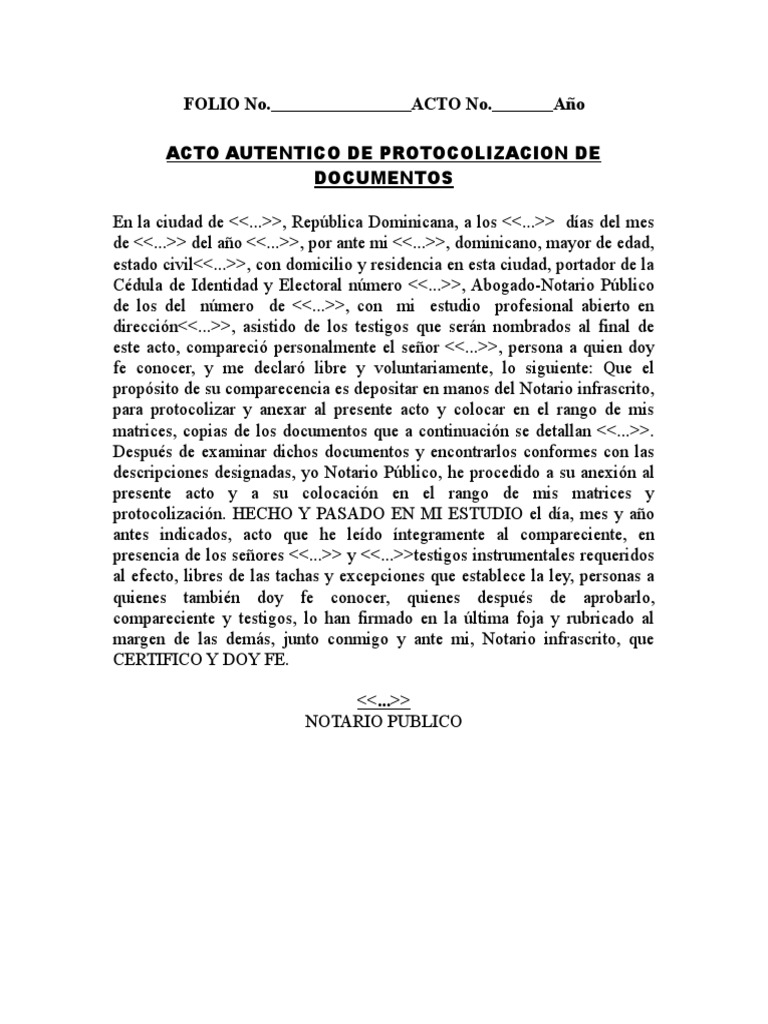 Acto de Protocolizacion de Documentos | PDF