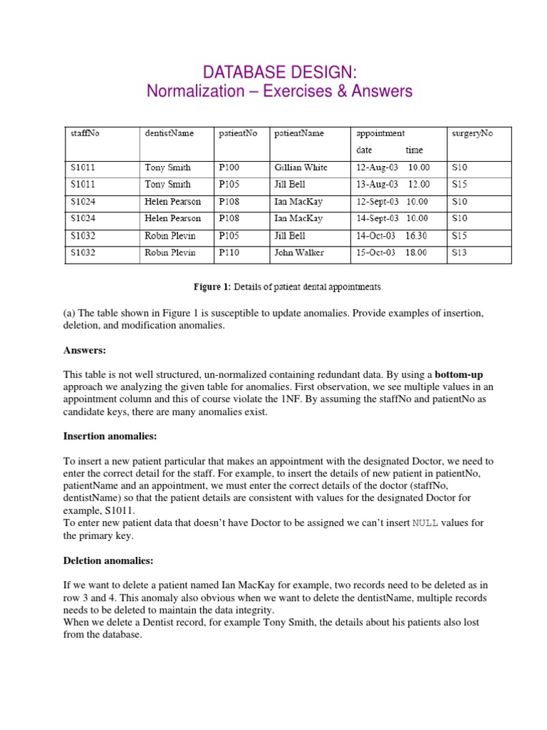 Normalization Exercise Answer Pdf Scientific Modeling Information 
