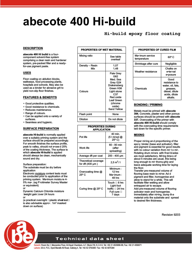 Abecote 400 HB | PDF | Epoxy | Materials