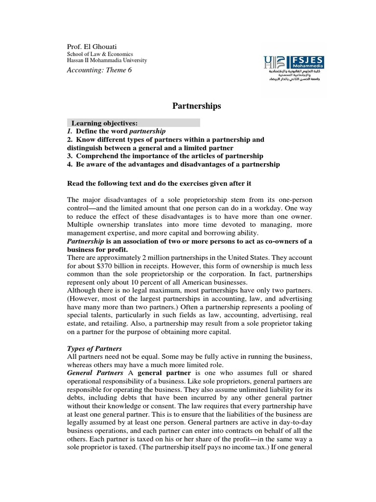 Cours 6 Partnerships | PDF | General Partnership | Partnership