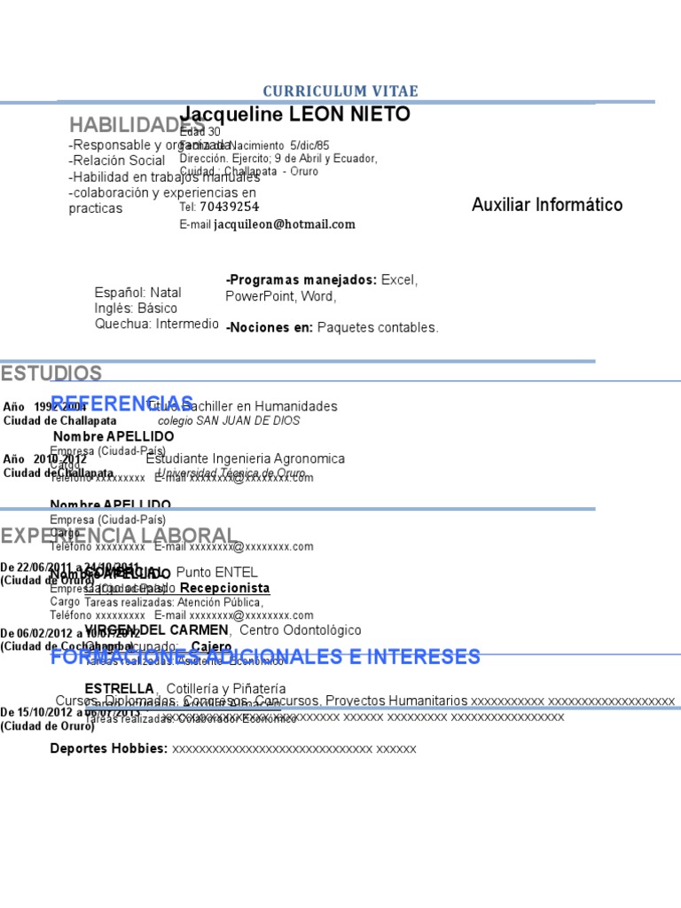Curriculum Vitae de Jacqueline | PDF