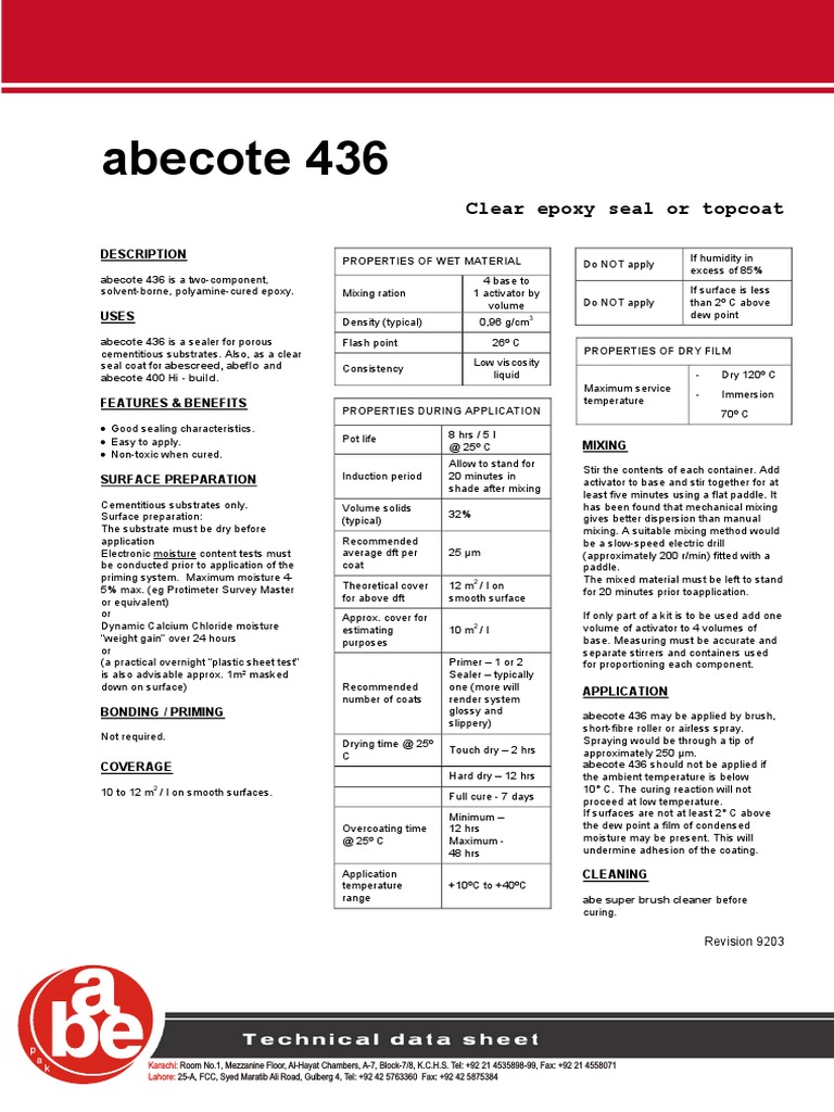Abecote 436: Clear Epoxy Seal or Topcoat | PDF | Epoxy | Shelf Life