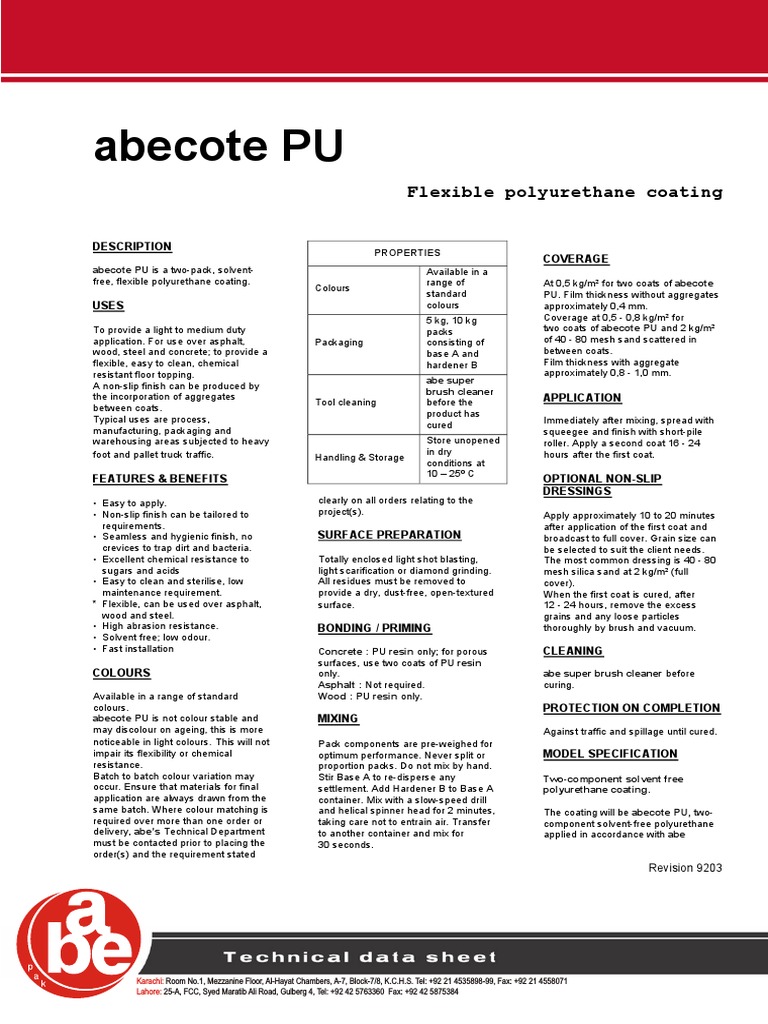 Abecote PU | PDF | Polyurethane | Concrete