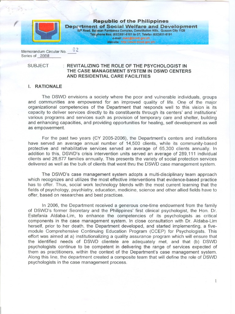 Revitalizing Psychologists' Role in DSWD Case Management | PDF ...