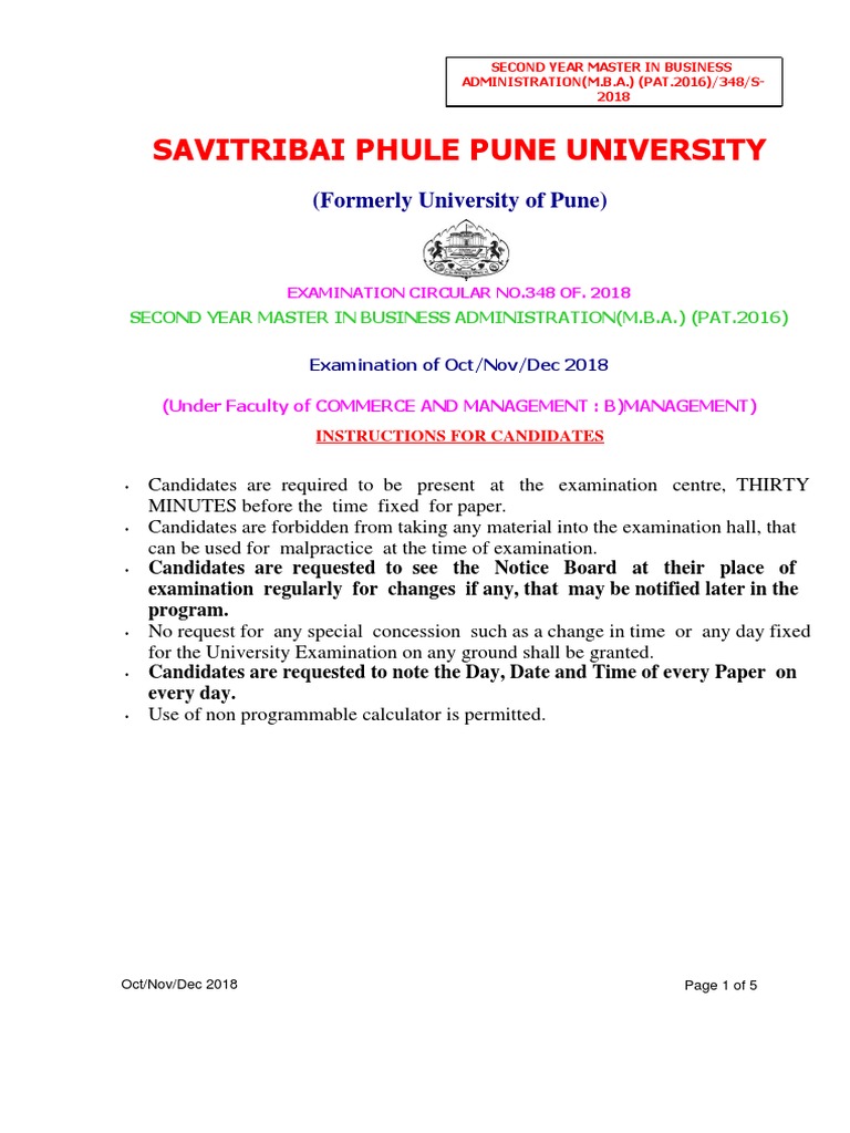 Savitribai Phule Pune University | PDF | Master Of Business ...