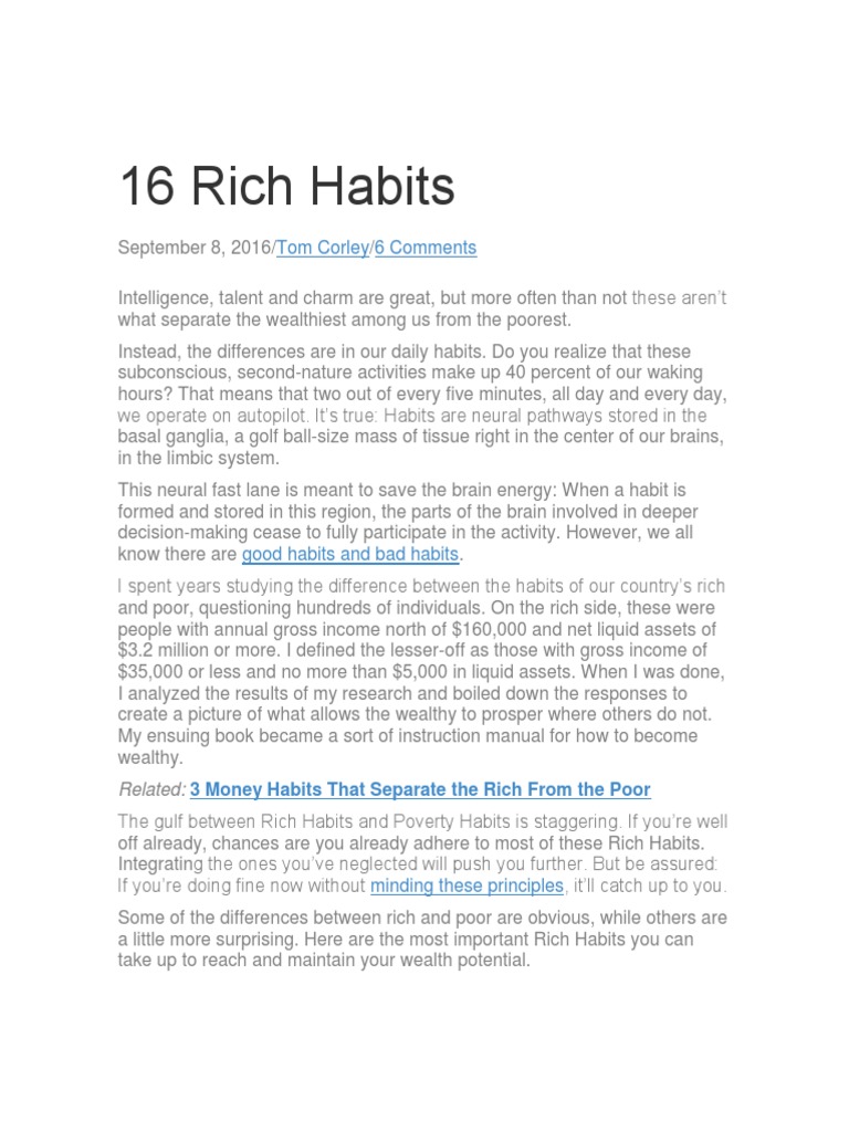 16 Rich Habits | PDF | Wealth | Poverty