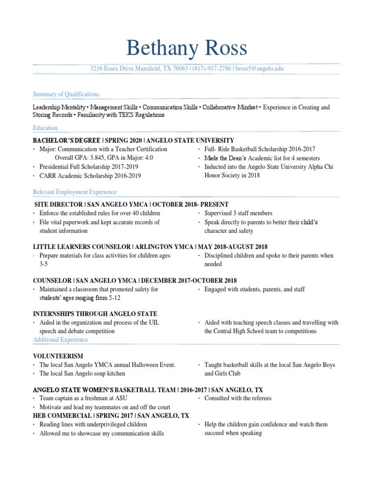 Bethany Ross Resume | PDF | Behavior Modification | Learning