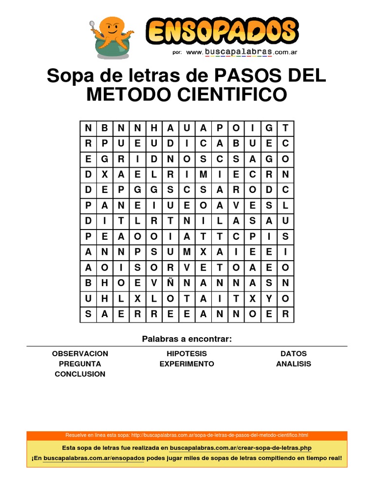 Taller de Clase Sopa de Letras Método Científico | PDF