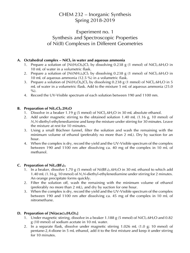 CHEM 232 - Experiment No. 1 Spring 2018-2019 | PDF | Filtration | Ethanol