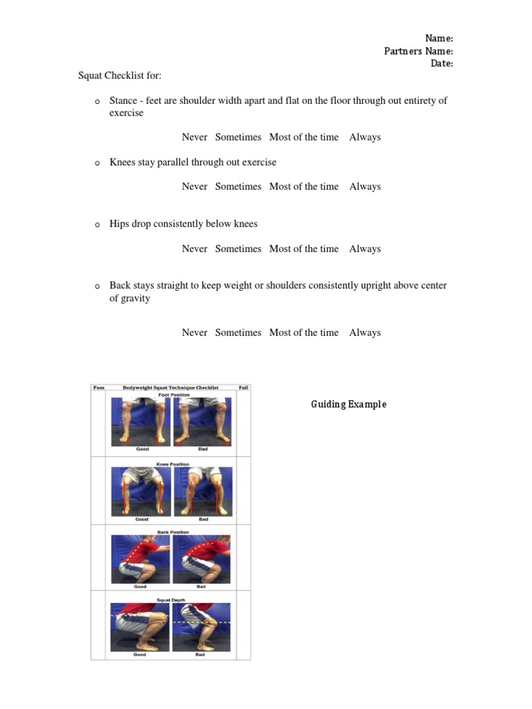 Squat Checklist | PDF | Recreation | Physical Exercise