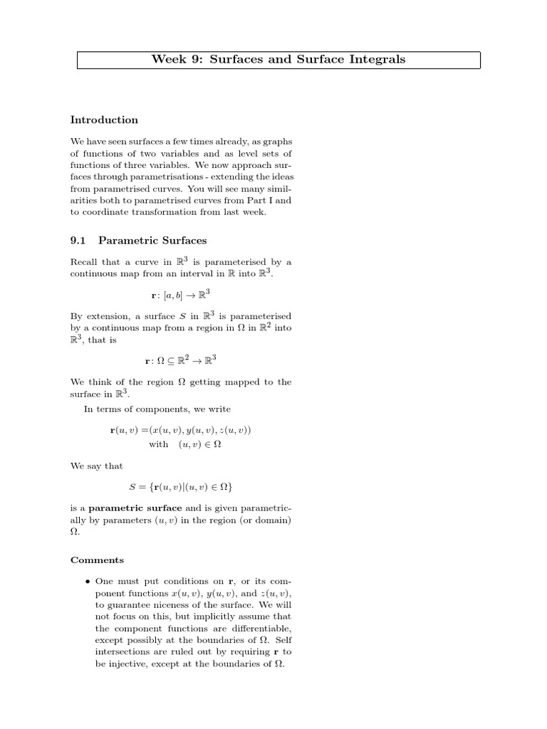 Week 9 Surfaces And Surface Integrals Pdf Integral Flux