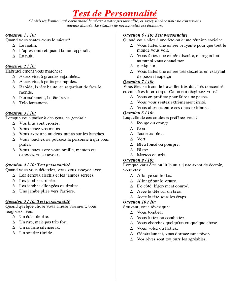 Test de Personnalité : Évaluez-vous ! | PDF | Bleu | Sourire