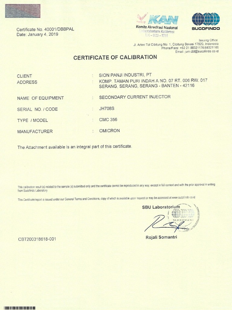 File Scan Certificate of Calibration (Secondary Current Injector) PDF | PDF