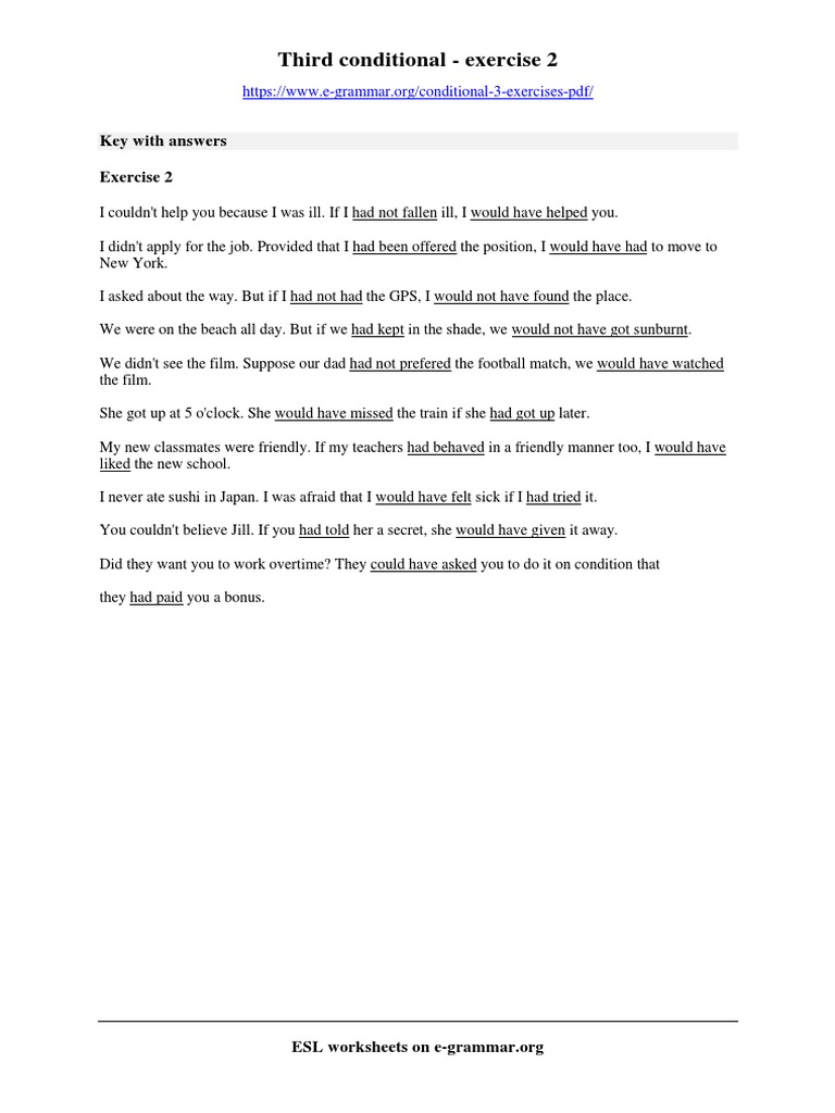 Third Conditional Exercise 2 Key PDF | PDF
