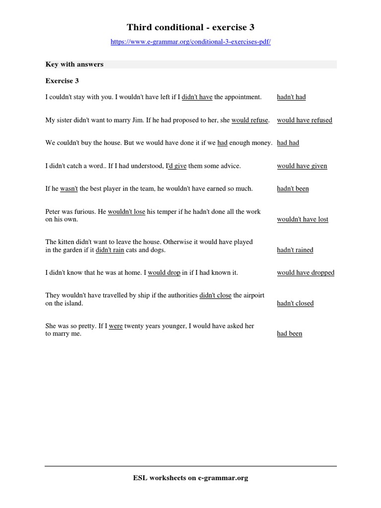 Third Conditional Exercise 3 Key PDF | PDF