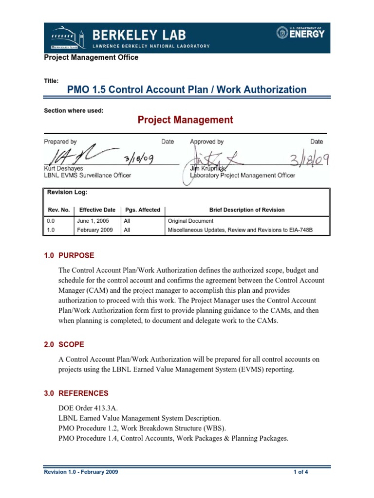 PMO-1.5 Control Accout Plan-Work Authorization | PDF | Project ...