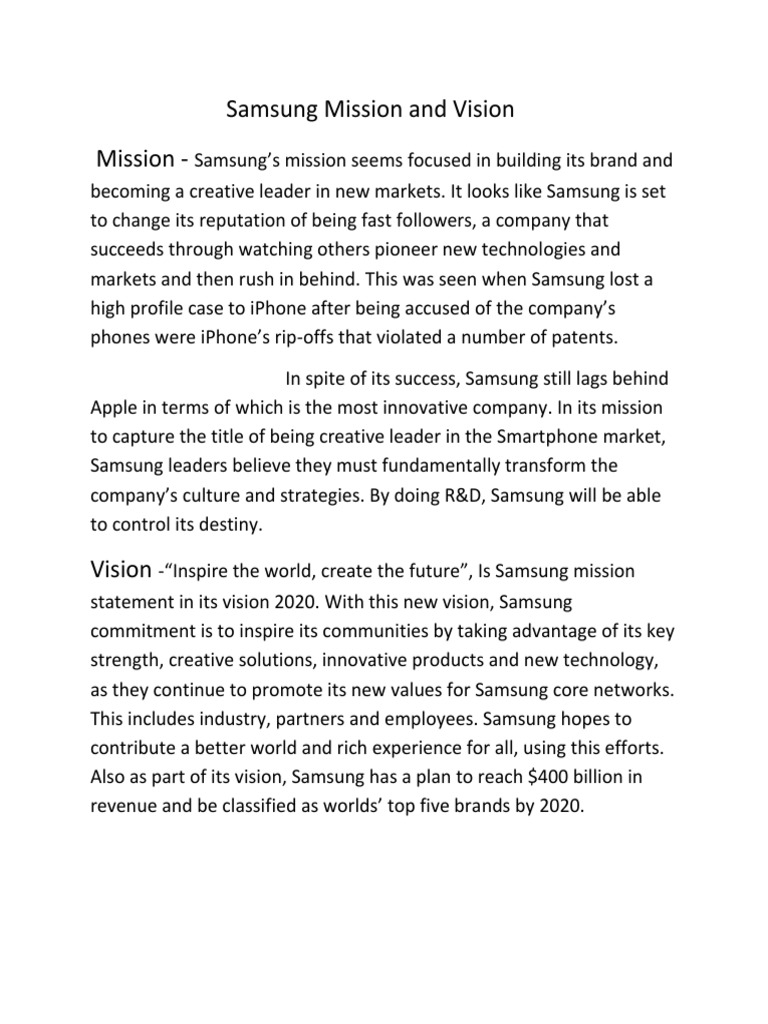 Samsung Mission and Vision | PDF | Samsung | Smartphone