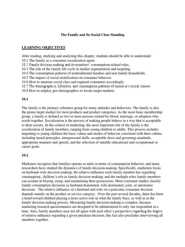 The Family and Its Social Class Standing - Quick Notes | PDF ...