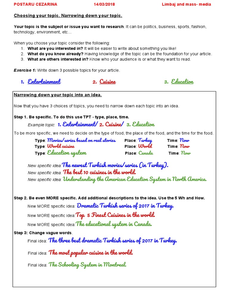 Narrowing Down Research Topics | PDF | Turkey | Entertainment