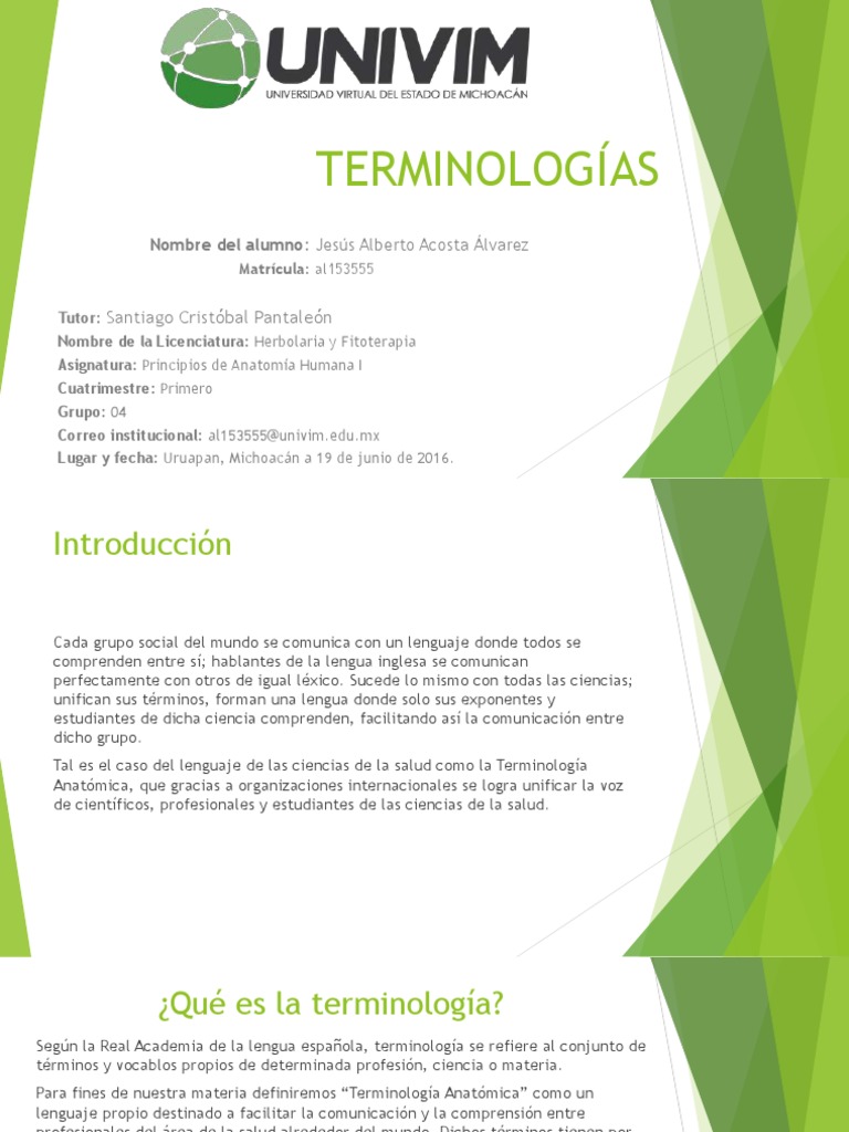 Importancia de la Terminología Anatómica | PDF | Términos anatómicos de ...
