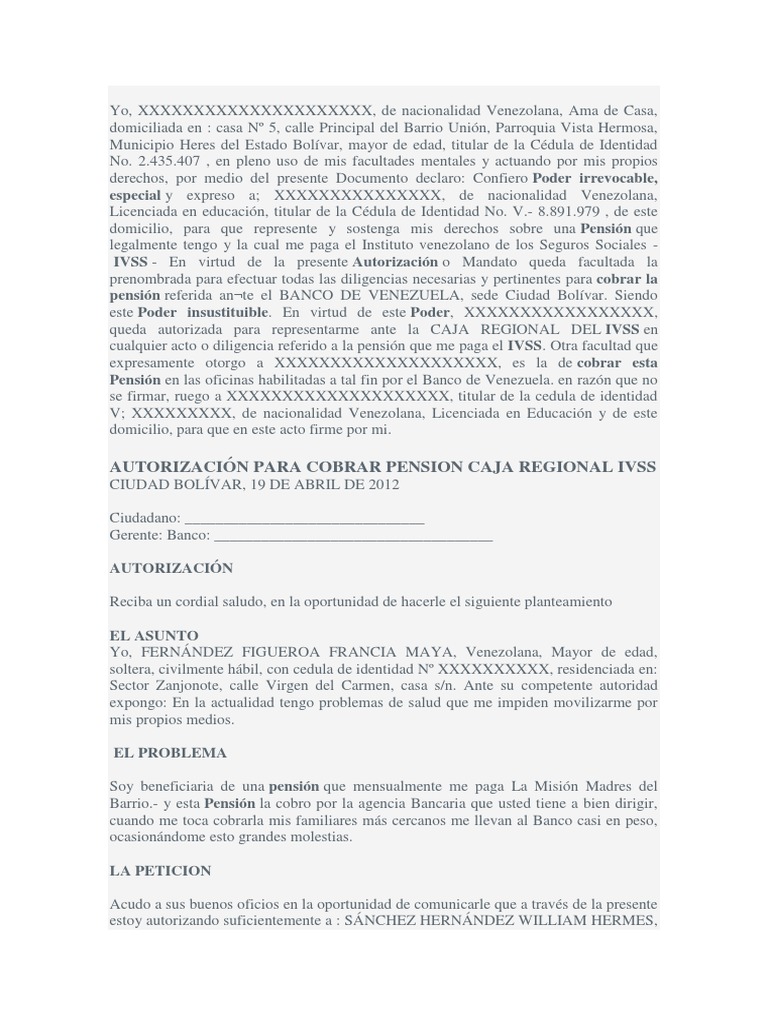 Poder Cobro de Pension | PDF | Venezuela | Bancos