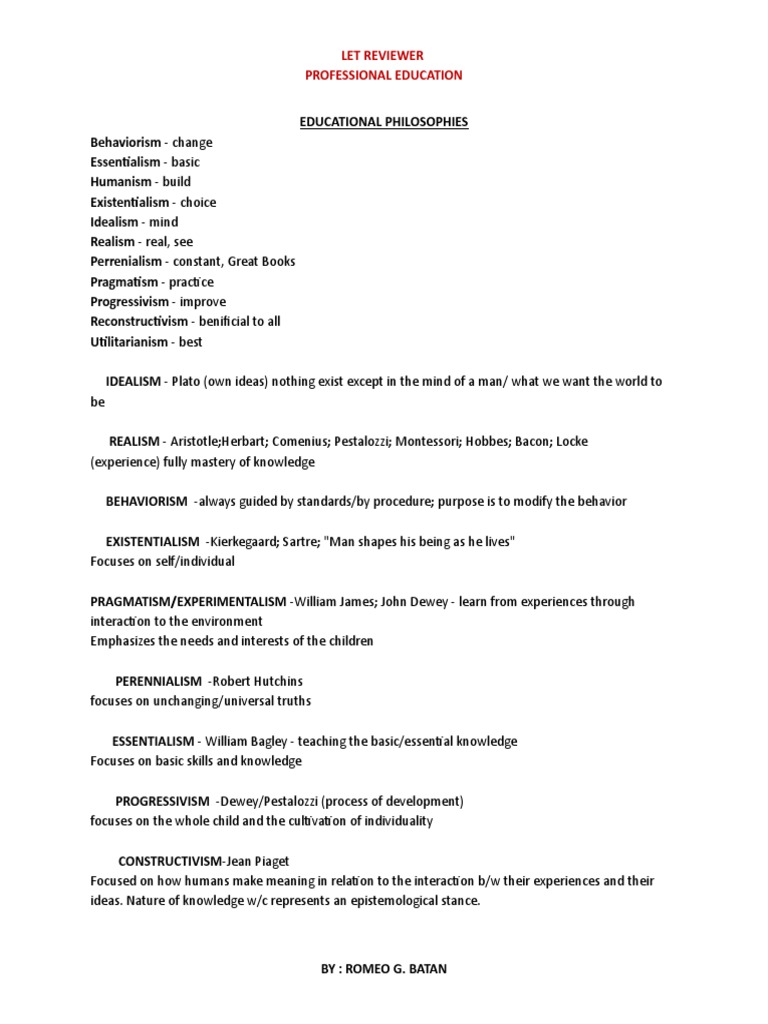 Let Notes Profed | PDF | Philosophy Of Education | Curriculum