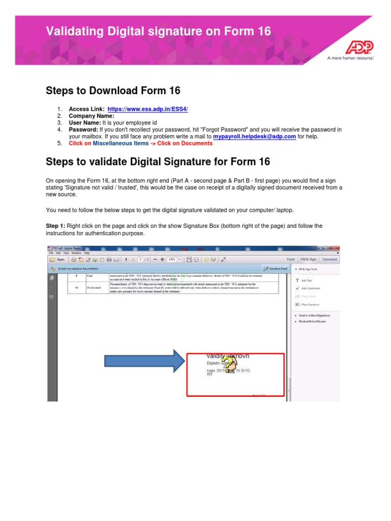 Steps To Validate Form 16 Digital Signature | PDF