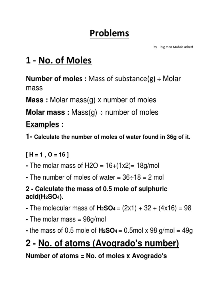 CHEMISTRY PROBLEMS | PDF | Molar Concentration | Mole (Unit)