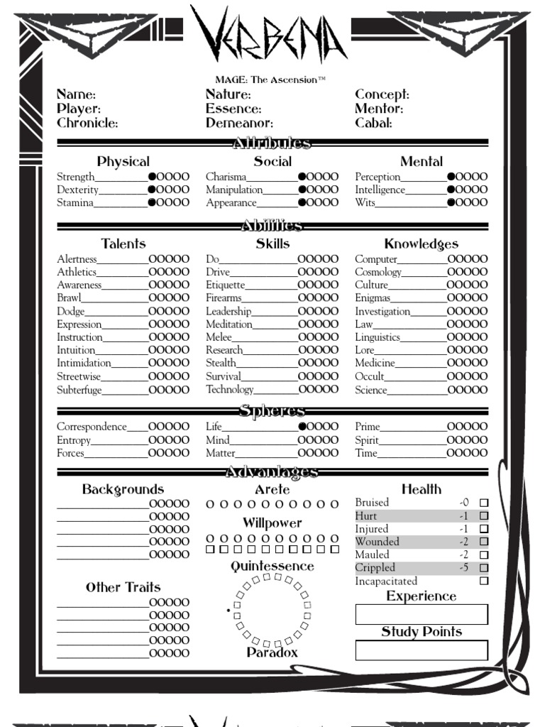 Character Sheet: Verbena | PDF