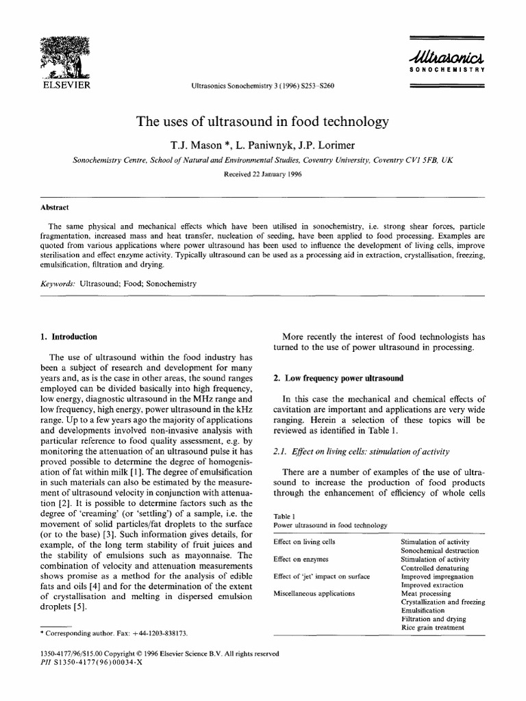 The Uses of Ultrasound in Food Technology | PDF | Ultrasound | Filtration