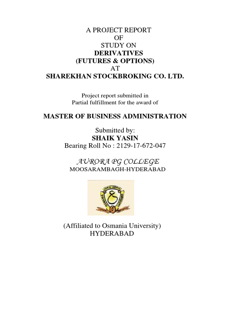 Synopsis of Derivative Project | PDF | Derivative (Finance) | Investor