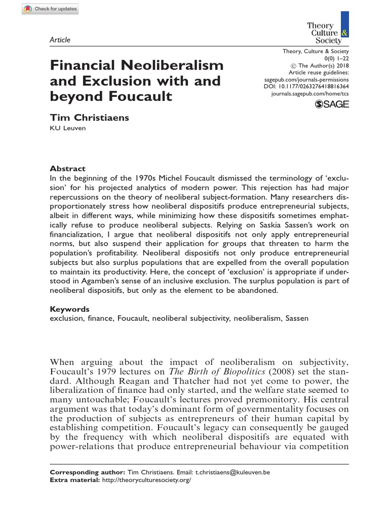 Financial Neoliberalism and Exclusion With and Beyond Foucault | PDF ...