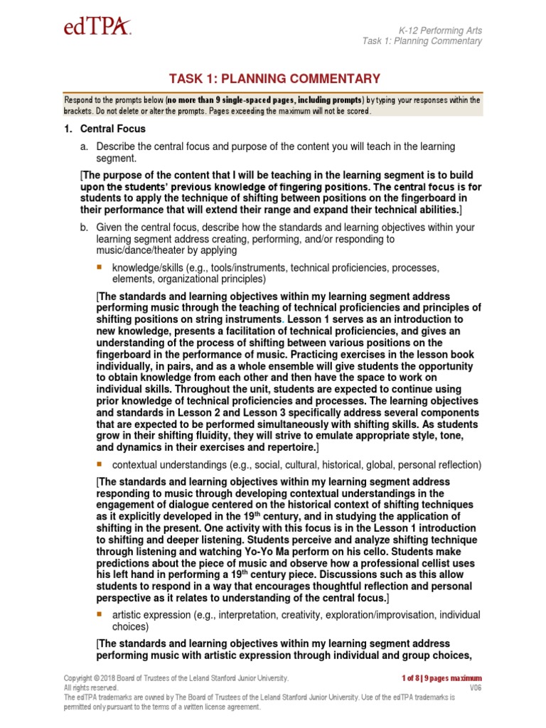 K-12 Performing Arts Task 1: Planning Commentary | PDF | Educational ...