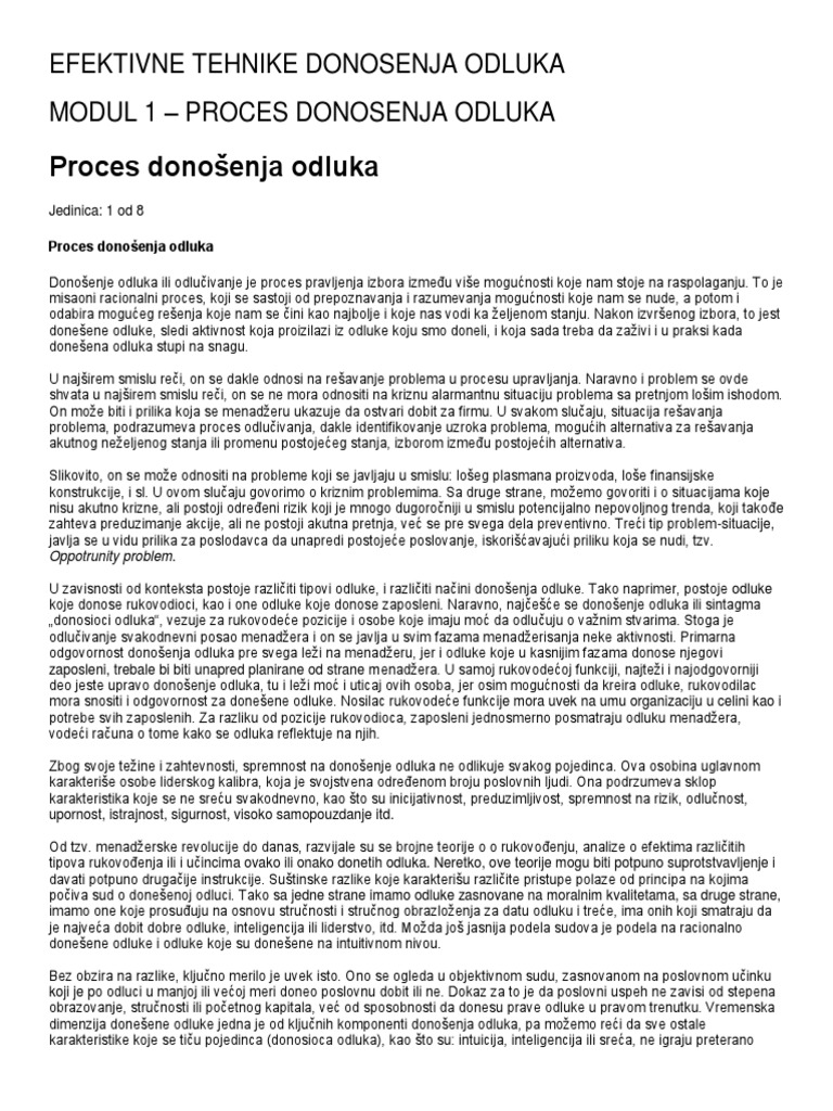 Efektivne Tehnike Donosenja Odluka | PDF