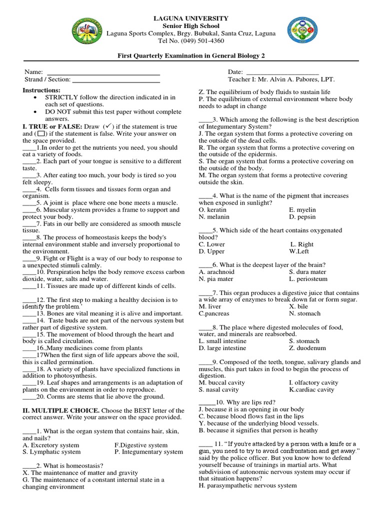 First Quarter General Biology Exam | PDF | Heart Valve | Atrium (Heart)