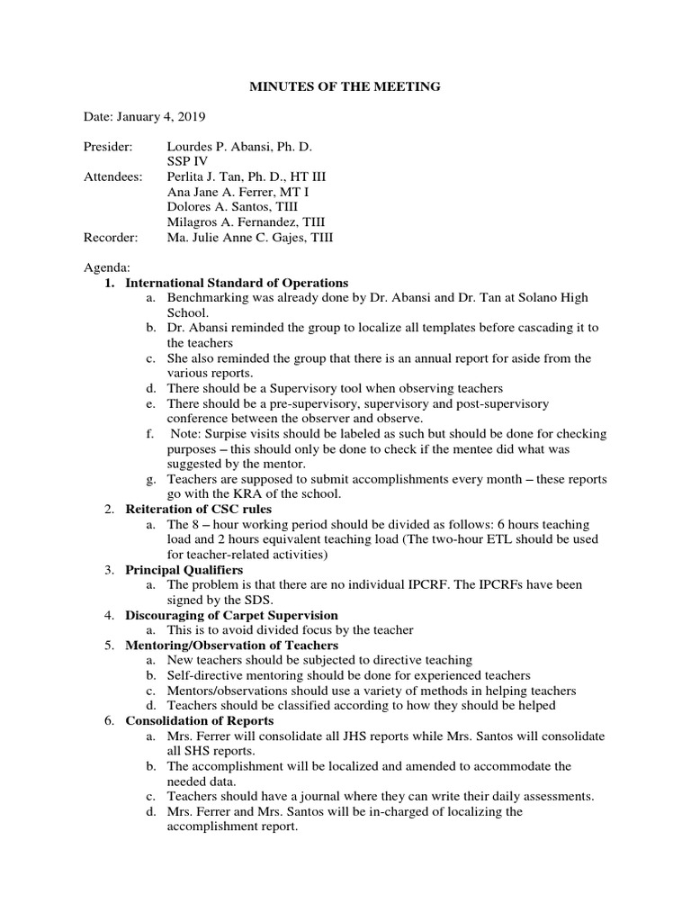 Minutes of The Meeting | PDF | Cognitive Science | Behavior Modification